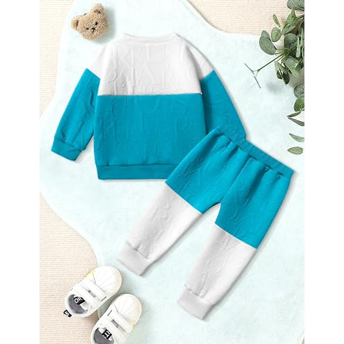ADIFUN toddler Boy Clothes 2t-3t boys sweatshirt Outfits Fall Winter clothes baby boy's clothing MAMA'S BOY white blue Color Block Long Sleeve 2Pcs