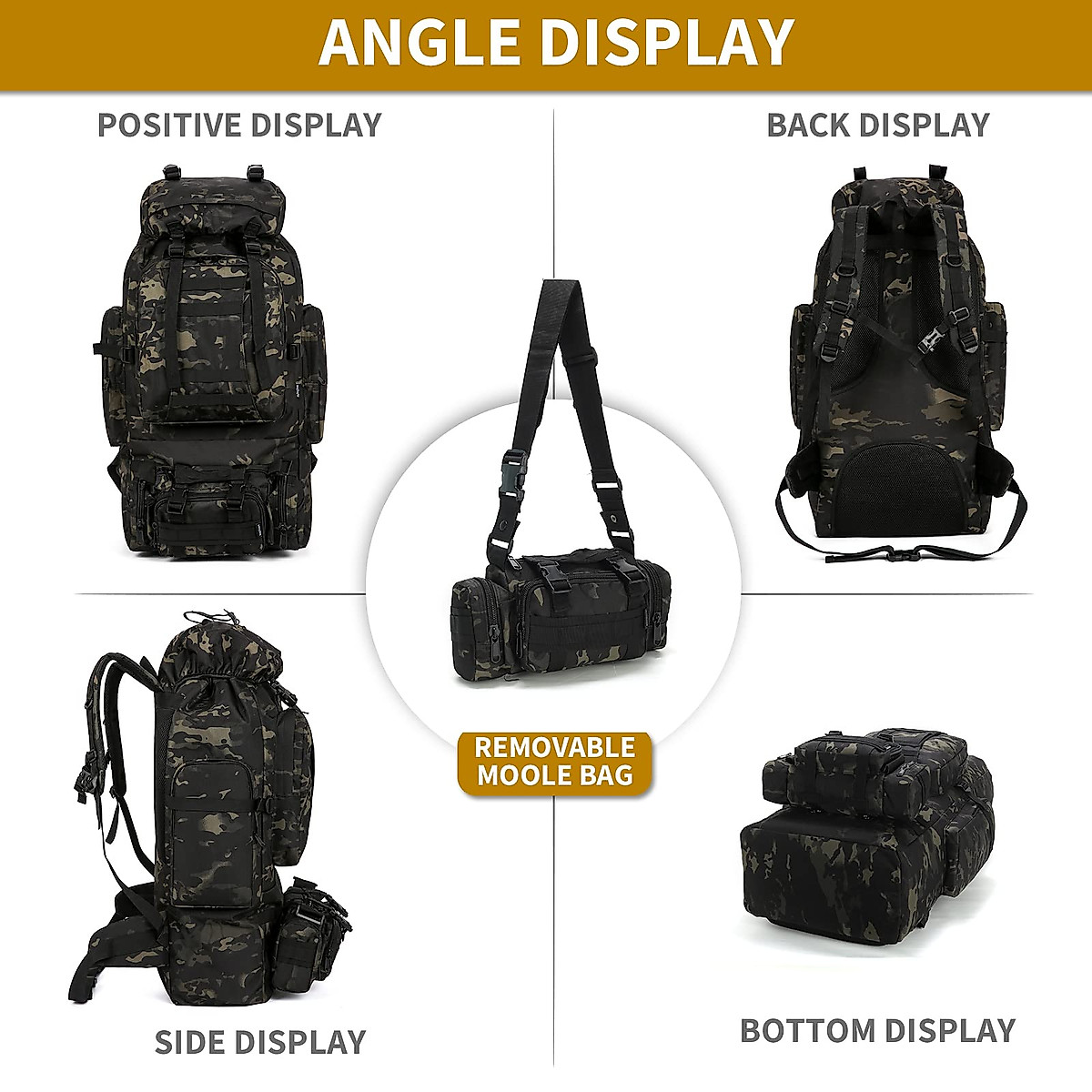 TianYaOutDoor Military Tactical Backpack Detachable Molle Bag Large capacity Rucksack Camping Hiking Backpack for Men Women