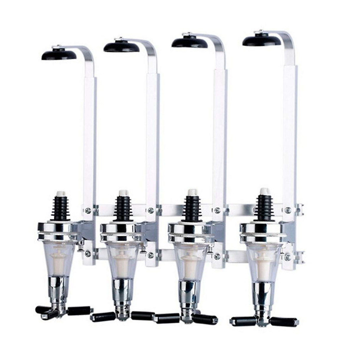 4 Bottle Liquor Dispenser, Wall Mounted Spirit Drinks Stand Optic, Spring-Loaded Wine Dispenser Stand Drinking Pourer Bottle Holder