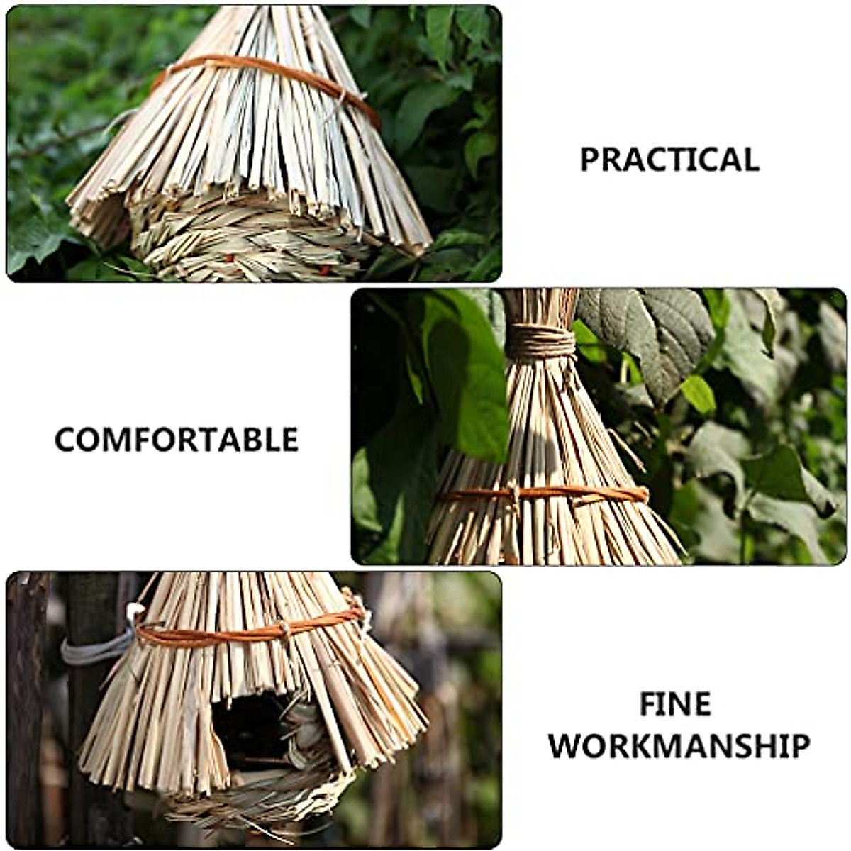 balacoo Humming Bird House Grass Hand Woven Bird Nest Natural Hanging Bird Hut Roosting Hideaway Shelter for Parrot Predators Finch Canary Sparrow Chickadee