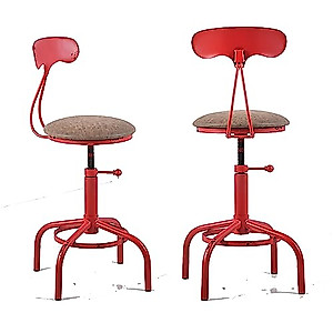 Topower 3-Piece Pub Bar Set Industrial Round Bar Table and Adjustable Height PU Seat Stools with Backrest for 2 Match Bar Height and Counter Barstool Antique Red 1 Table + 2 Chairs