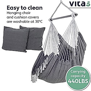 VITA5 Hanging Chair Outdoor & Indoor- Sturdy & Safe Hammock Chair - Stylish Boho Hanging Chair for Bedroom Decor - Easy to Assemble Hammock Swing - Comfy Padded Hanging Swing - Swinging Chair
