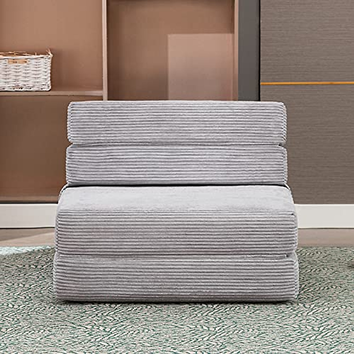 Mixoy Folding Sofa Mattress, Tri Fold Sofa Chair Bed 6.3”,Upholstered Guest Chaise,Floor Couch Sleeper,Folding Futon Sofa Bed Lounge Chaise for Guests,Living Room and Bedroom(Twin Size, Light Grey)