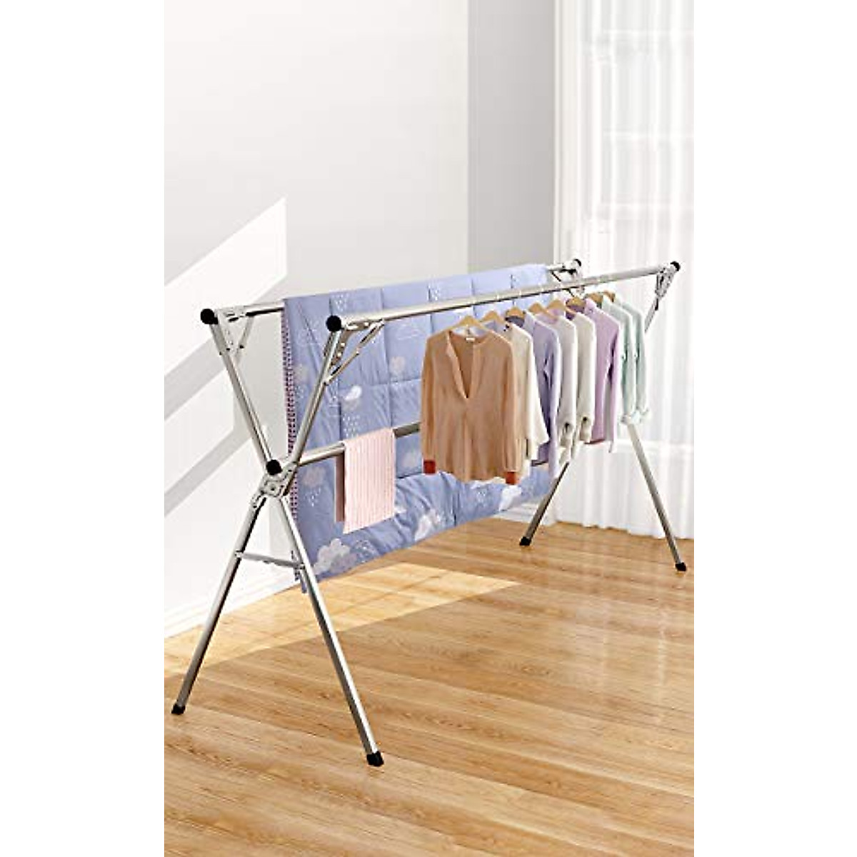 AIODE Clothes Drying Rack for Laundry Foldable Free of Installation Adjustable Stainless Steel Garment Rack