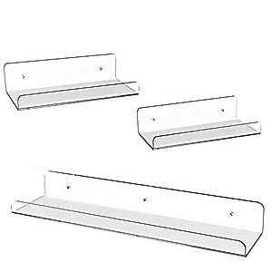 XINFENG 3 Pack Home Office Book Storage Rack Photo Collect Acrylic Wall Floating Shelf Clear Acrylic Floating Shelf/Wall Mounted Display Organizer