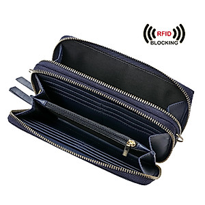 Women Crossbody Wallet RFID Blocking Cell Phone wristlet Purse with shoulder strap small crossbody bag (Navy blue)