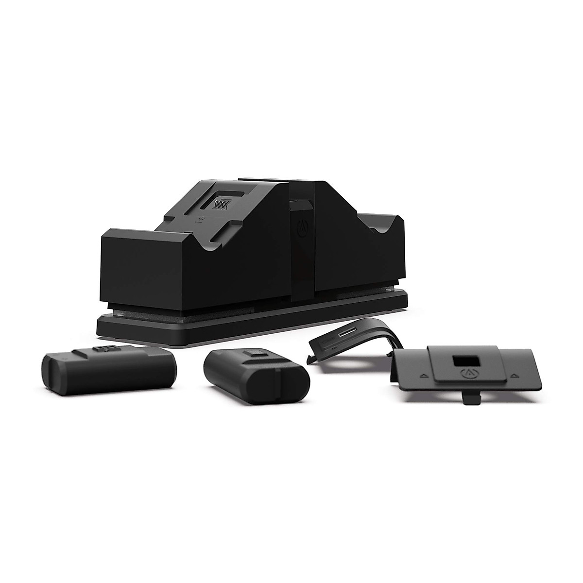 PowerA Dual Charging Station for Xbox X|S and Xbox One Wireless Controllers, 1 x Dual Controller Dock for Snap-Down Charging with LED colour Changing Indicator, 2 x Rechargeable Battery Packs - Black
