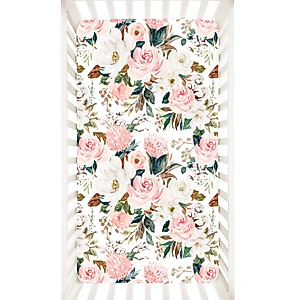 Fitted Crib Sheets for Baby Boys and Girls, Ultra-Soft Jersey Knit Cotton Baby Crib Sheet Fits Standard Crib and Toddler Mattress, Pink Flower