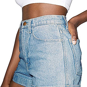 American Apparel Women's Denim High Cuff Short, Light Wash, Waist: 25