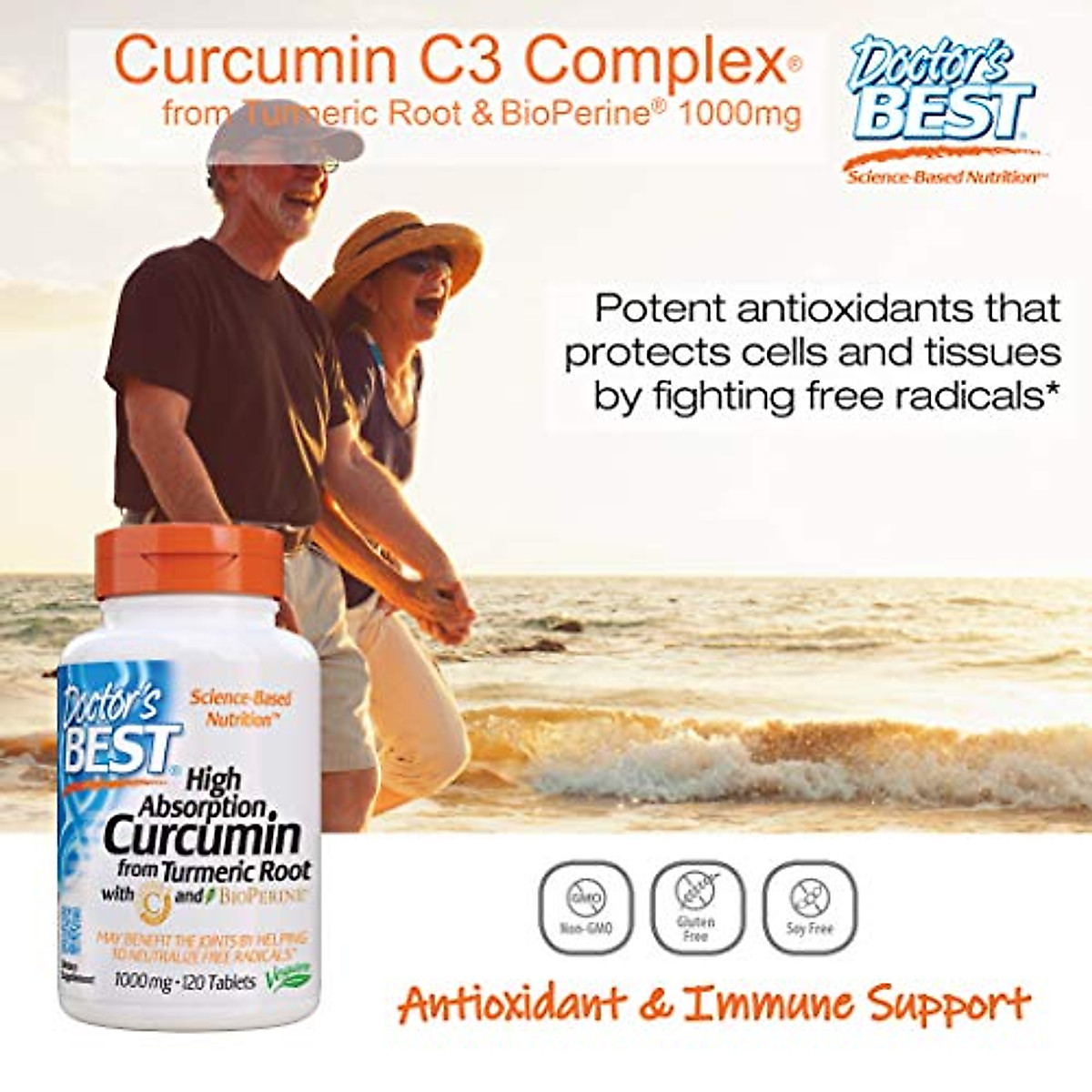 Doctor's Best Curcumin From Turmeric Root with C3 Complex & BioPerine, Non-GMO, Gluten Free, Soy Free, Joint Support, 1000 mg, 120 Tablets