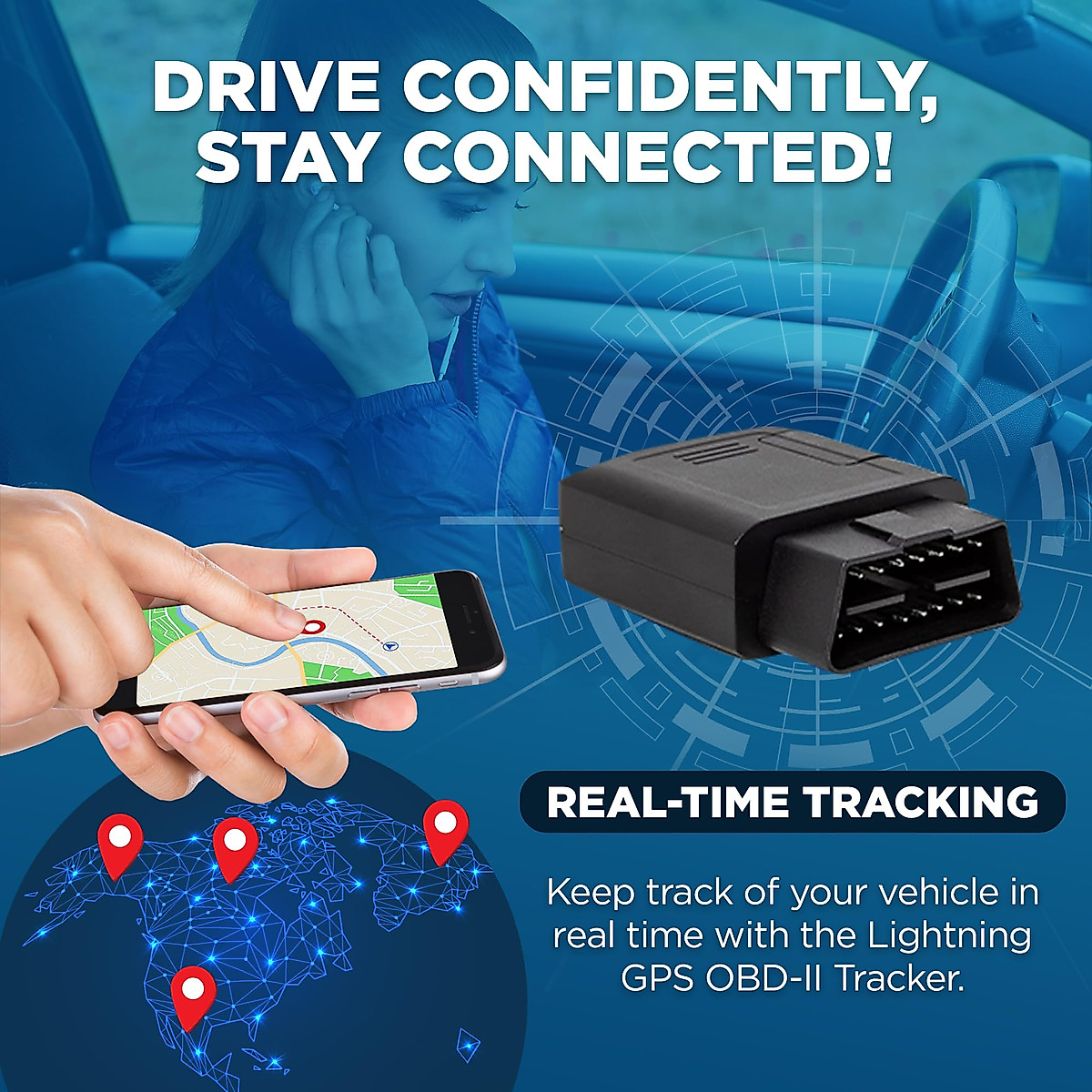 Lightning GPS OBD-II Real-Time GPS Tracker for Vehicles – Easy Installation, Flexible Subscription Plans for Cars, Trucks, Fleets & Teen Drivers – GPS Locator w/Instant Alerts – Subscription Required