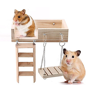 HEEPDD 3Pcs Wooden Hamster Crawling Ladder Funny Swing Toys Set Small Animal Toy Cage Accessories for Gerbil Rat Chinchillas Guinea Pig Squirrel