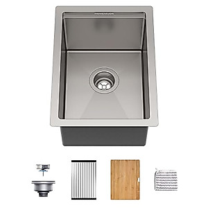 MENSARJOR 14 x 19 Inch Workstation Undermount Single Bowl 16 Gauge handmade NEW MODEL Stainless Steel Kitchen sink …