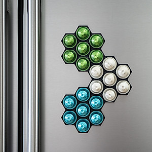 Hemiola Coffee Pod Holder, Honeycomb Capsule Organizer Intended for Nespresso OriginalLine and Compatible Pods, Fridge and Wall Mount, Magnetic and Foam Tape Included, Pack of 3, Holds Up to 21 Pods