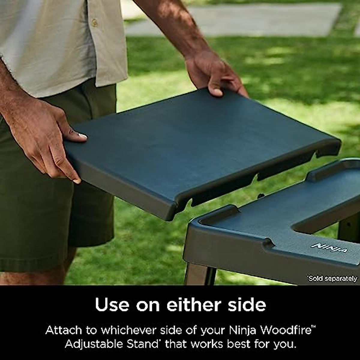Ninja XSKUSSDTBL Attachable Table, Woodfire Universal Stand, Side Utensil Holder, Left or Right Compatible, Weather-Resistant, Black, 14.5" x 22"