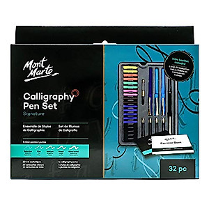 Mont Marte Calligraphy Pen Set, 2PACK, Suitable for Beginners and Kid, Includes Calligraphy Pens, Calligraphy Nibs, Ink Cartridges, and Exercise Workbook