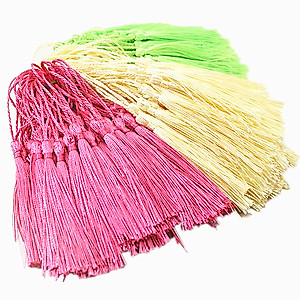 MSCFTFB 120 Pieces 5inch Silk Floss Tassels with Hang Loops Mini Tassels Mala Tassel Kits for Bookmarks Earring Dreamcatcher Jewerly Making Belt Clothing Curtain Decorations (Navy)