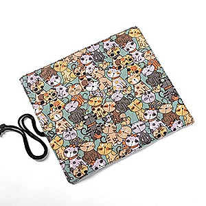 20 Slots Artist Paint Brush Roll Up Bag Holder Canvas Pouch Makeup Case Organizer Rollup Protection（Without Brushes） (Cat/B)