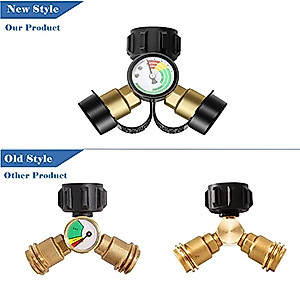 ATKKE Propane Y Splitter, Propane Tank Gauge, Gas Bottle Adapter, 2 Way LP Gas Level Indicator for 5lb-40lb Propane Cylinder, Great for BBQ, Gas Grill, RV, Camping Stove, Heater