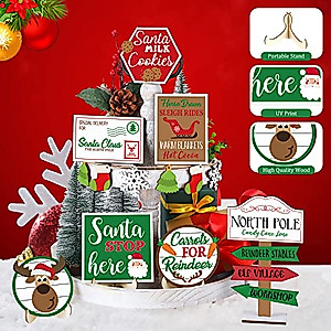 13 Pieces Winter Tiered Tray Decor Winter Table Farmhouse Centerpieces Decoration Elk Sled Tree Snowflake Wood Blocks Signs for Home Room Decor(Christmas Style)