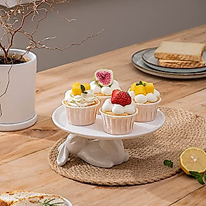 LA JOLIE MUSE Cupcake Stand, Easter Decorations, Ceramic Dessert Plates for Eggs and Cookies, Bunny Candy Dish Gifts, 8.3 Inch White