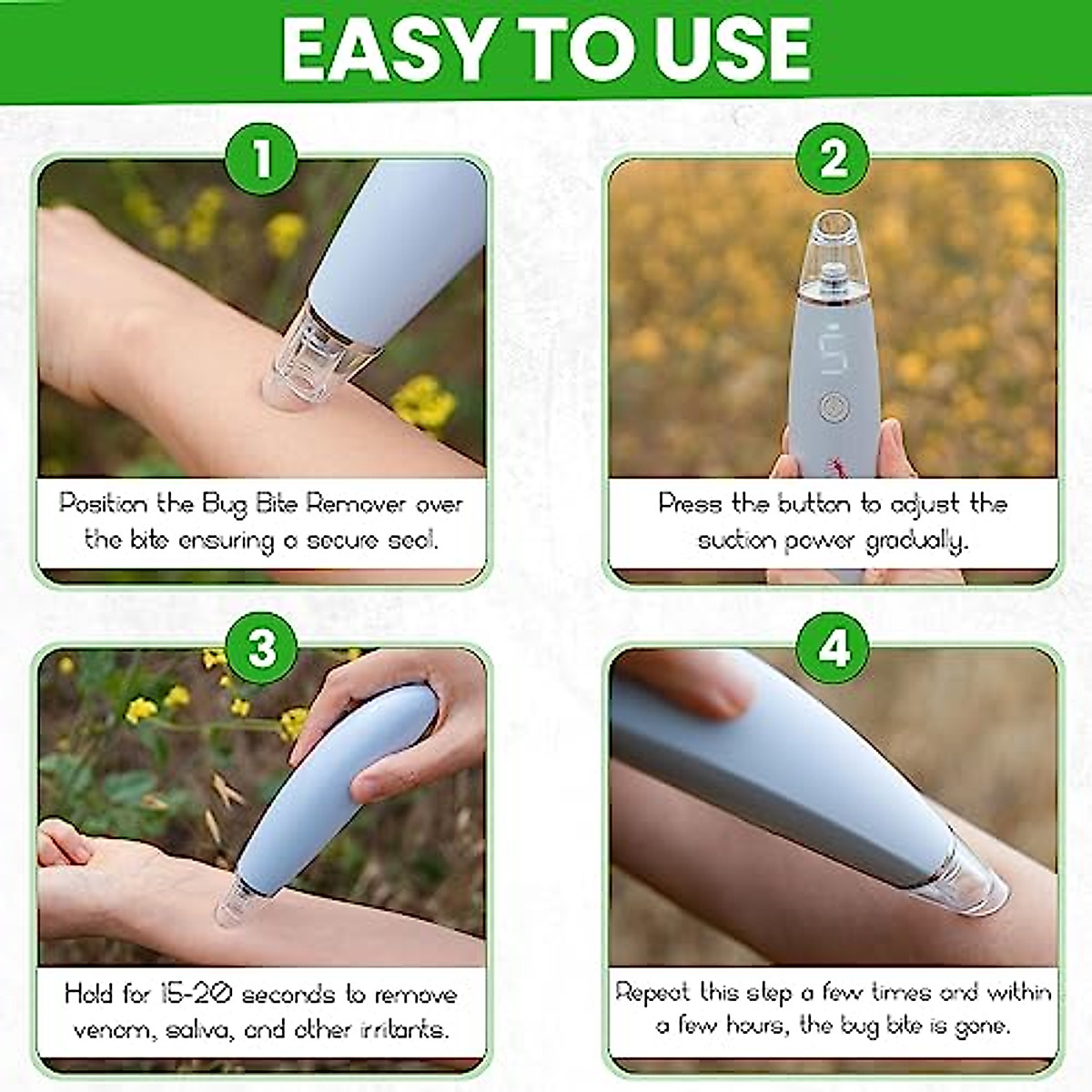 Bug Bite Remover Get Itch Relief from Mosquito Bites with This Suction Tool. This is Similar to The Bug bite Thing seen on Shark Tank, Except Ours is Better with a Battery Powered Suction Pump.