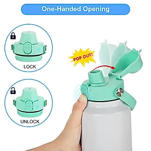 Auto Spout Lid for YETI Rambler Bottles, Fits 18/26/36/64 oz Bottles, Chug Replacement Lid Cap with Push-Button Lid and Flexible Handle, Seafoam