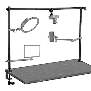 JUSMO LS15 Desk Overhead Camera Mount Rig Top-Down Shots, Professional Aluminum Tabletop Multi-Device Mount Platform for Product Photography/Video Making/Picture Taking/Live Stream and More