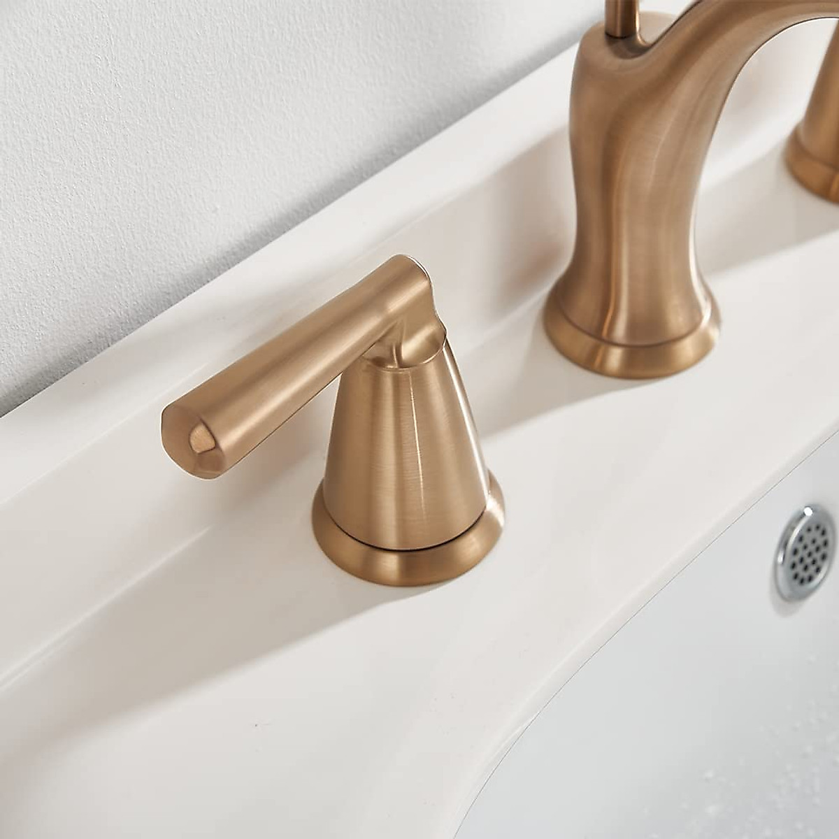 ENZO RODI 8 inch Bathroom Faucets Widespread Brushed Gold, Two-Handle Bath Lavatory Sink Faucet, for 3-Holes Wide, with Metal Lift Pop-up Drain Assembly, Transitional Mid-Arc Spout