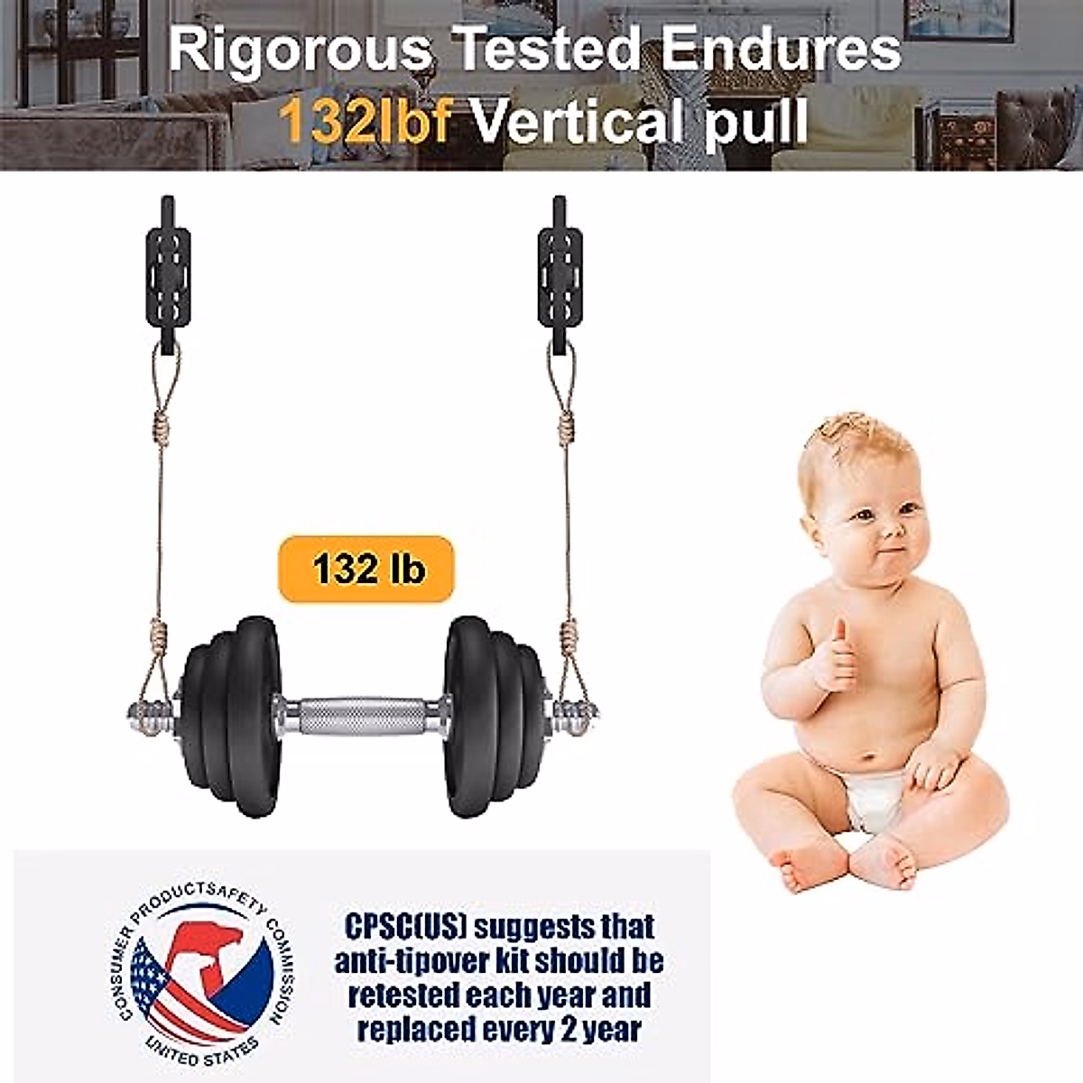 ICERO Furniture Straps (8 Pack) Anti Tip Furniture Anchors for Baby Proofing, Dresser Wall Safety Anchor, Furniture Wall Anchor, Wall anchors for furniture, Adjustable Child Safety Straps, Black