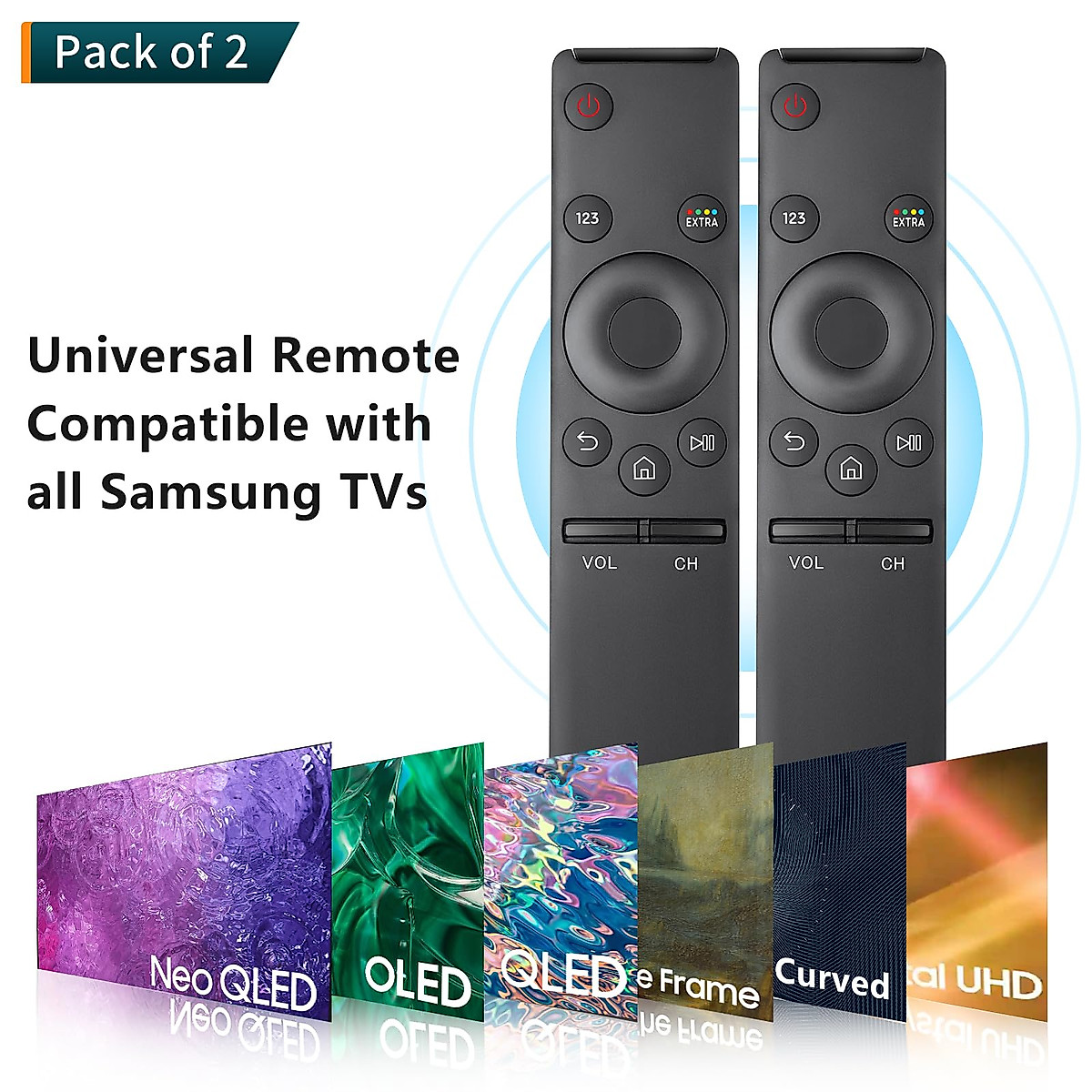 Universal Replacement for Samsung-TV-Remote Control,Compatible with All Samsung Smart Frame Curved QLED TVs 【Pack of 2】