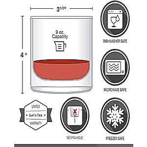 Sun's Tea Double Walled Drinking Glass, Manhattan-Style Glass for Hot and Cold Liquids, Whiskey, Bourbon, Vodka, and Scotch Borosilicate Clear Glass, Set of 2