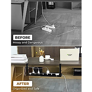 yamagahome Under Desk Cable Management Tray, 14"-21" Retractable Cord Organizer for Desk, No Drill Cable Tray Basket for Wire Management, Sturdy Metal Cable Management with Clamp for Home Office