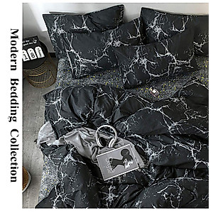 Houseri Black Marble Comforter Set Queen Size, All Season 3 Piece Black and Grey Artistic Bedding Sets Queen Lightweight Breathable Men Women Boys Girls Soft Comfy Bed Quilt Blanket Comforters Queen