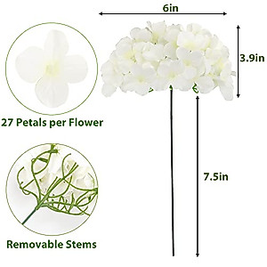 JPSOR 30pcs Artificial Hydrangea Silk Flower Heads with Stems, Fake Flowers for Wedding Centerpiece Home Garden Party Decoration (White)