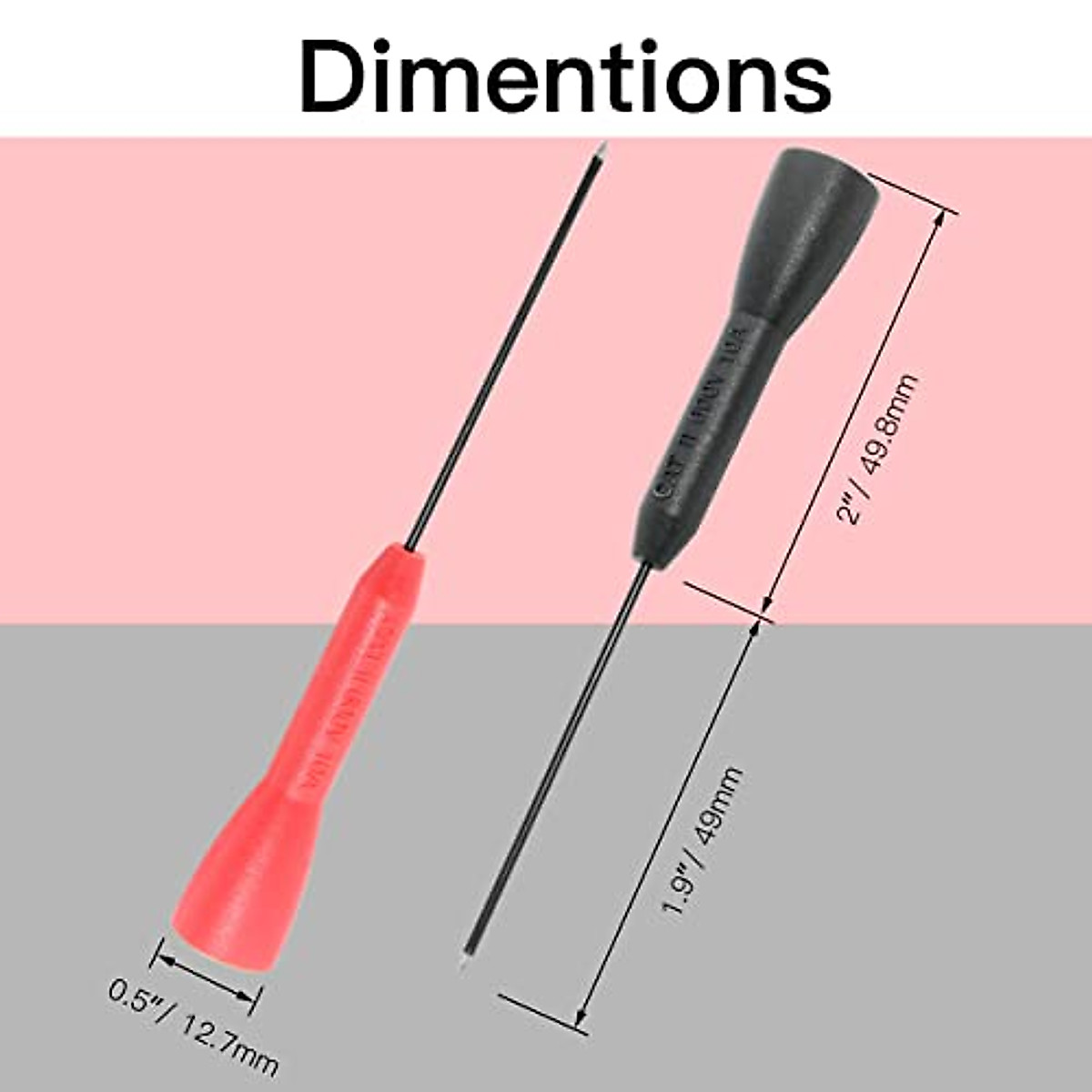 Zorveiio 2mm Needle Test Probes,2 Pack 600V/10A Non-Destructive Multimeter Test Leads Back Probe Pins for tl71 tl75 Fluke Leads