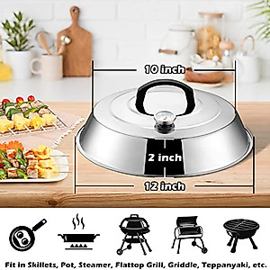 Joyfair 12 Inch Melting Dome with Built-in Thermometer, 2Pcs Stainless Steel Basting Cover Griddle Accessories for Outdoor Camping BBQ Grilling/Indoor Kitchen Cooking Steaming, Extra Thick Steel