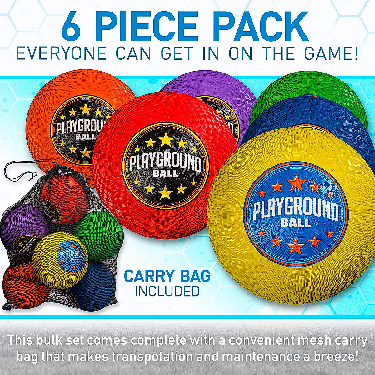 Franklin Sports Playground Balls - Rubber Kickballs and Playground Balls with carry bag For Kids - Great for Dodgeball, Kickball, and Schoolyard Games – 8.5” Diameter, Multicolor Pack of 6