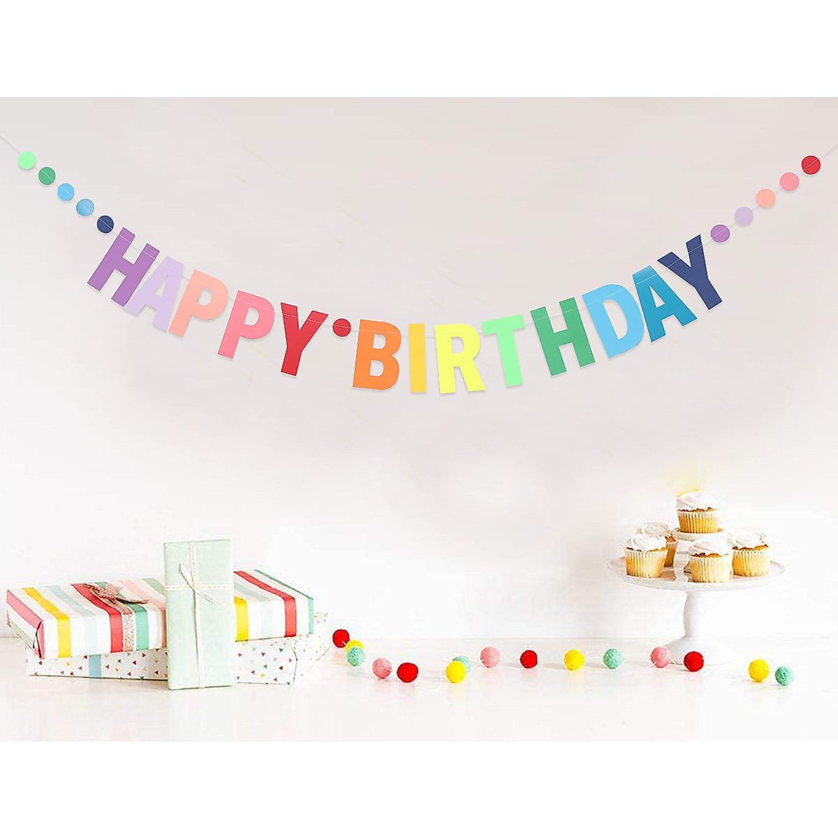 Rainbow Happy Birthday Cardboard Banner - Personalized Birthday Banner, Rainbow 1st Birthday Decorations,Photo Prop,Best Birthday Party Supplies (Rainbow Cardboard Banner)