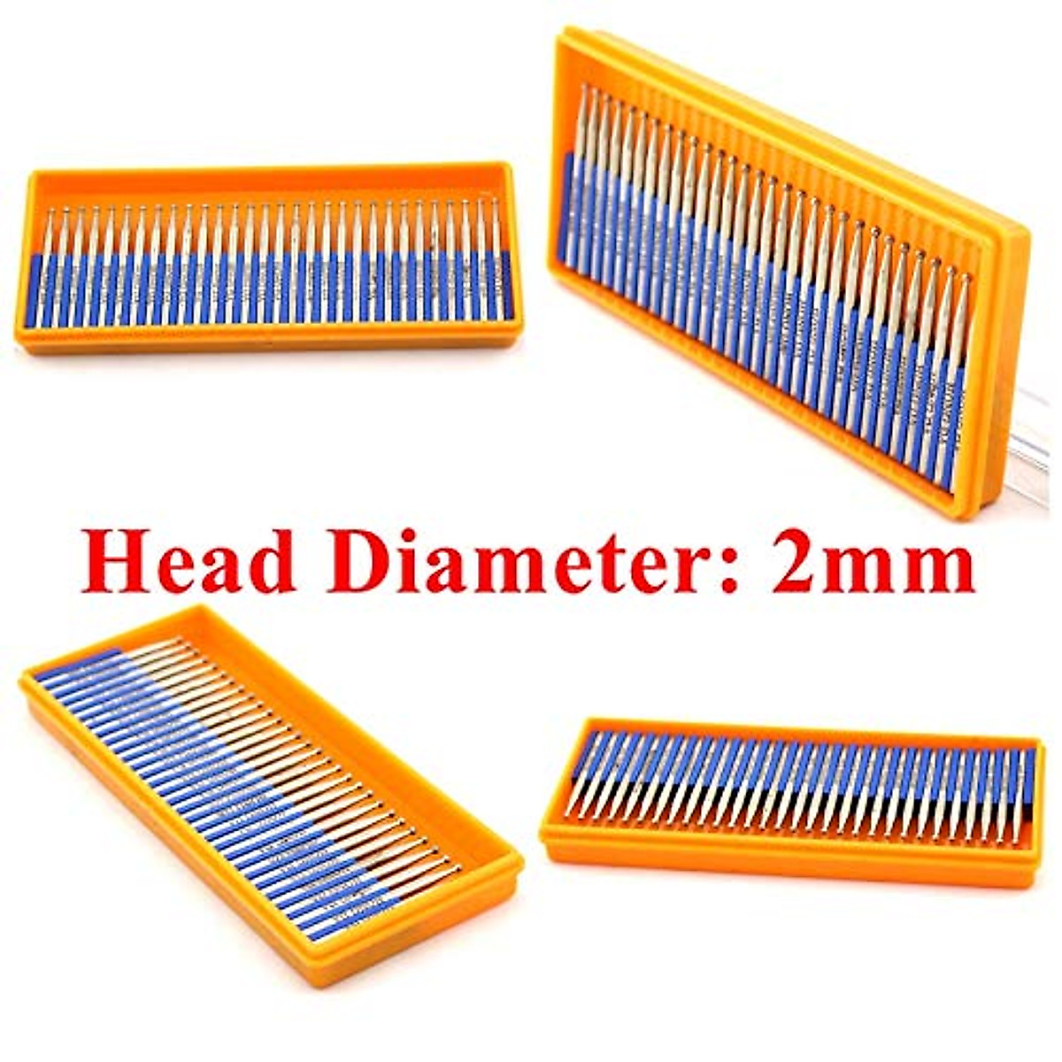 JINGLING Diamond Ball Burrs 2mm Round Grinding Bits Stone Shank 2.35 Pack of 30Pcs