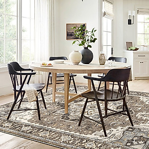 Washable Living Room Area Rug - 9x12 Large Bedroom Rug Distressed Oriental Non-Slip Non-Shedding Print Floor Carpet for Dining Room Kitchen（Beige, 9 x 12）