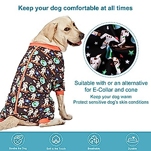 LovinPet Dog Shirt/Dog Onesie XL/Dog Sun Shield Shirt/Space Astronauts Black Print/Lightweight Pullover, Large Puppy PJ's/Full Coverage Dog PJ's/XL