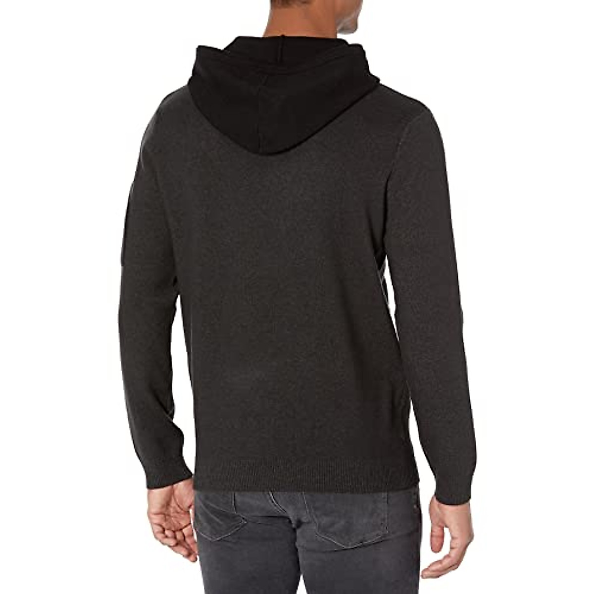 Karl Lagerfeld Paris Men's Soft Color Block Sweater Hoodie, Black/Charcoal, Large