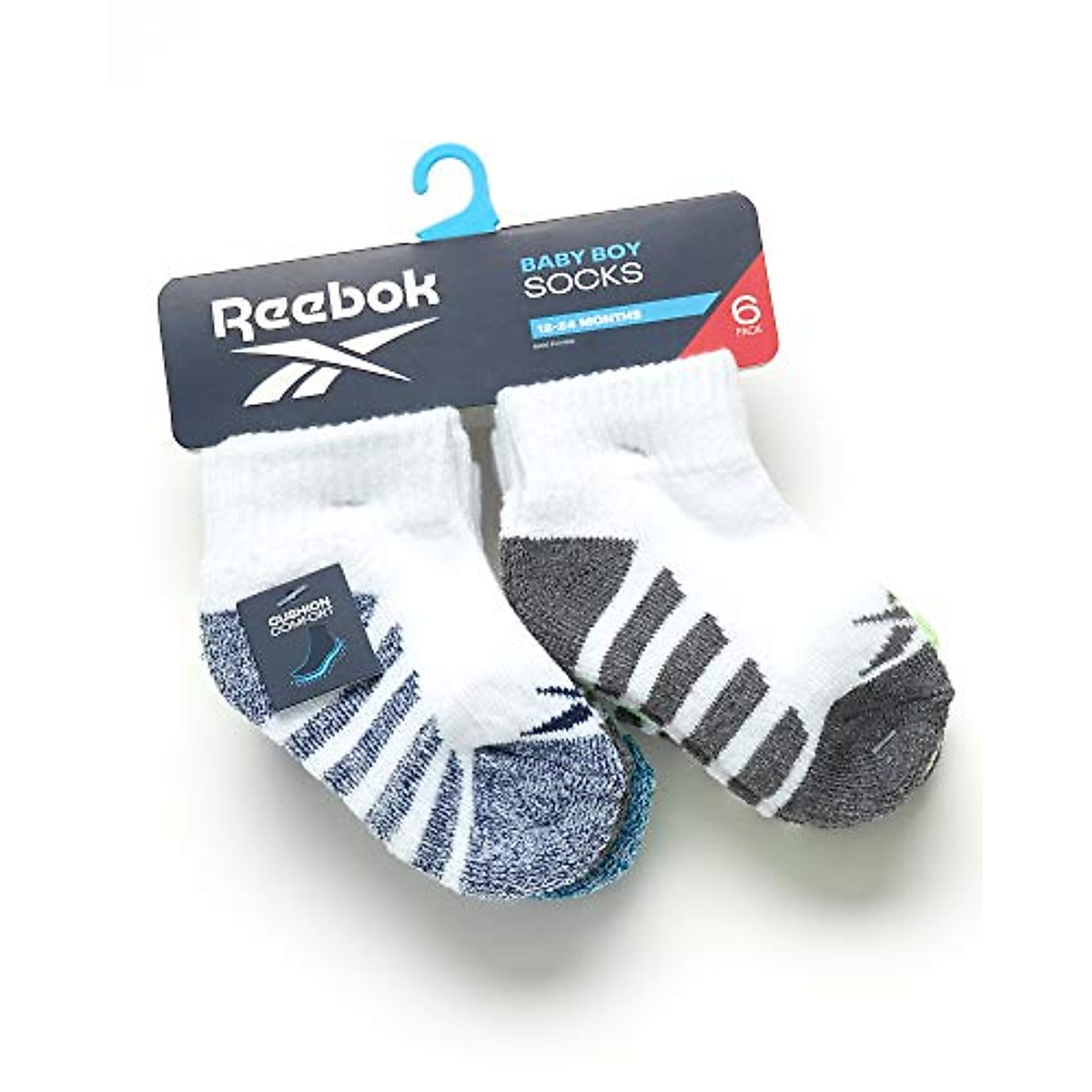Reebok Girl's 6 Pack, 12 Pack Comfort Cushion Quarter Cut Socks (Infant/Toddler), Size 12-24 Months, White (6 Pack)