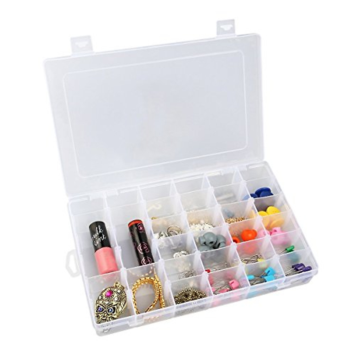 OULII Clear Plastic Jewelry Box Organizer Storage Container with Adjustable Dividers 36 Grids