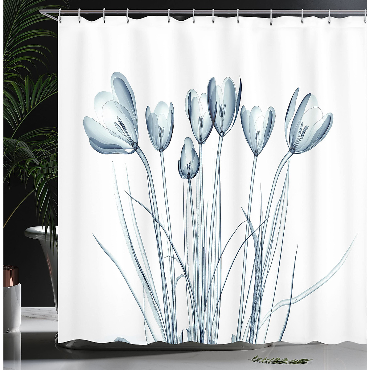 Ambesonne Flower Shower Curtain, X-ray Image of Tulips Solarized Effect Nature Inspired, Cloth Fabric Bathroom Decor Set with Hooks, 69" W x 75" L, Petrol Blue