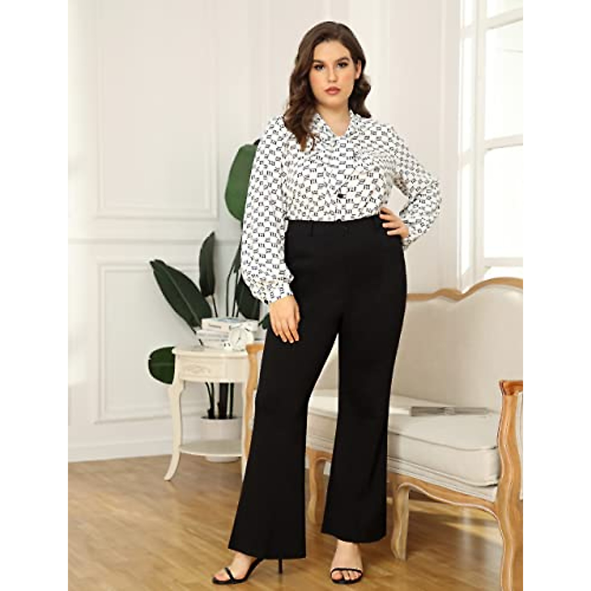 UUE Stretch Dress Pants Plus Size for Women 29"/32"/34" Pull On Bootcut Work Pants with Pockets Slacks Business Casual Pants Black