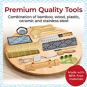 ARTTHOME. Sushi Making Kit for Beginners and Culinarian -23 Pieces Sushi Maker Kit with Sushi Roller Bamboo Mat Bazooka Mold Chopsticks Slicer Spreader Knife Dipping Plate