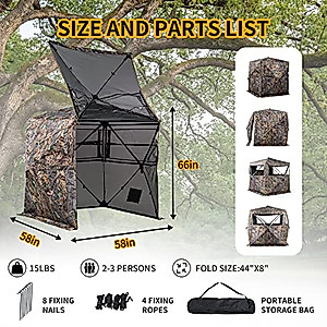 FUNHORUN Hunting Blind 270/360 Degree See Through Ground Blind for Deer Hunting, 2-3 Person Pop-up Hunting Deer Blind, Turkey Blind, Portable Hunting Blind for Deer Hunting Turkey Hunting...
