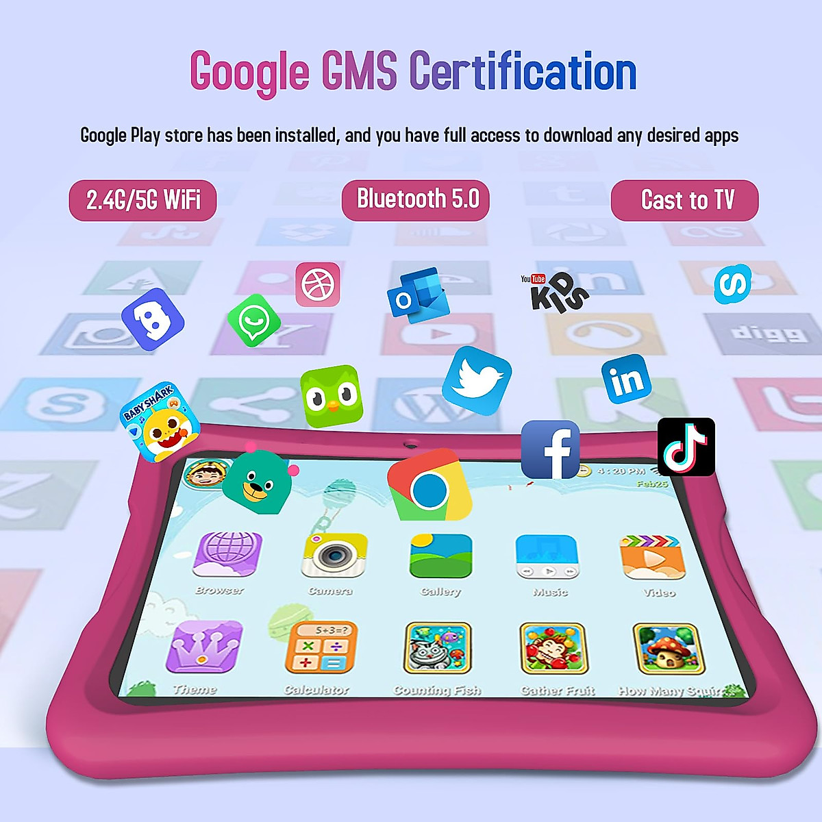 10" Kids Tablet Android 13.0, 4GB RAM+64GB ROM, Learning Tablets for Toddler Children Teen, WiFi-6, 2Ghz CPU, 2.4G/5G, Dual Camera, 10.1'' IPS HD Screen, Family Link, 8000mAh Battery, 2-Year Warranty